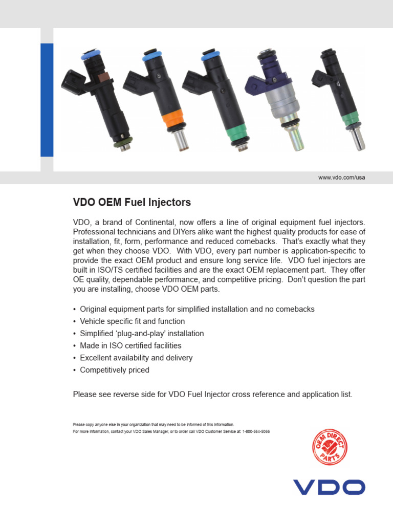 VDO OEM Fuel Injectors Guide | PDF | Dodge | Chrysler