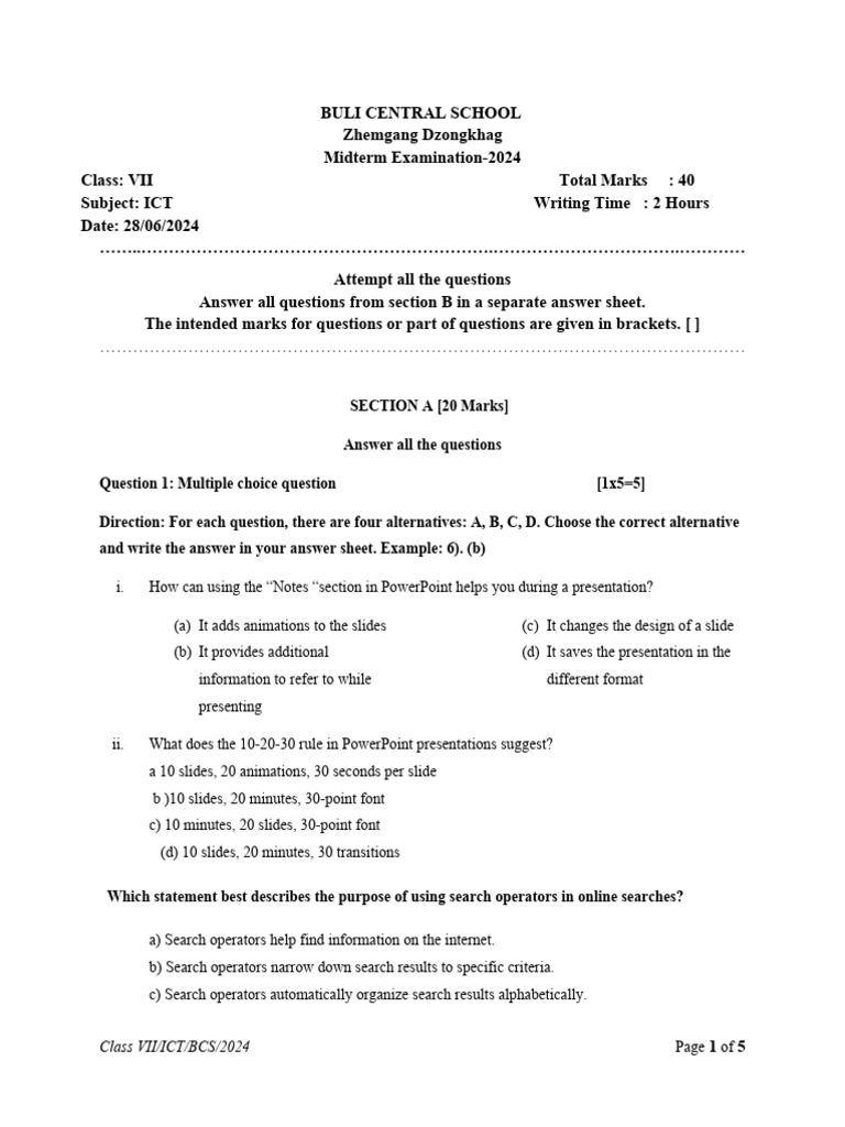 Class VII ICT Midterm Exam 2024 | PDF | Popular Culture & Media Studies | Social Media