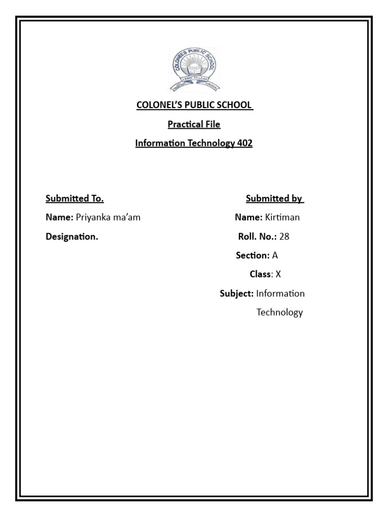 IT project class 10 | Download Free PDF | Databases | Microsoft Excel