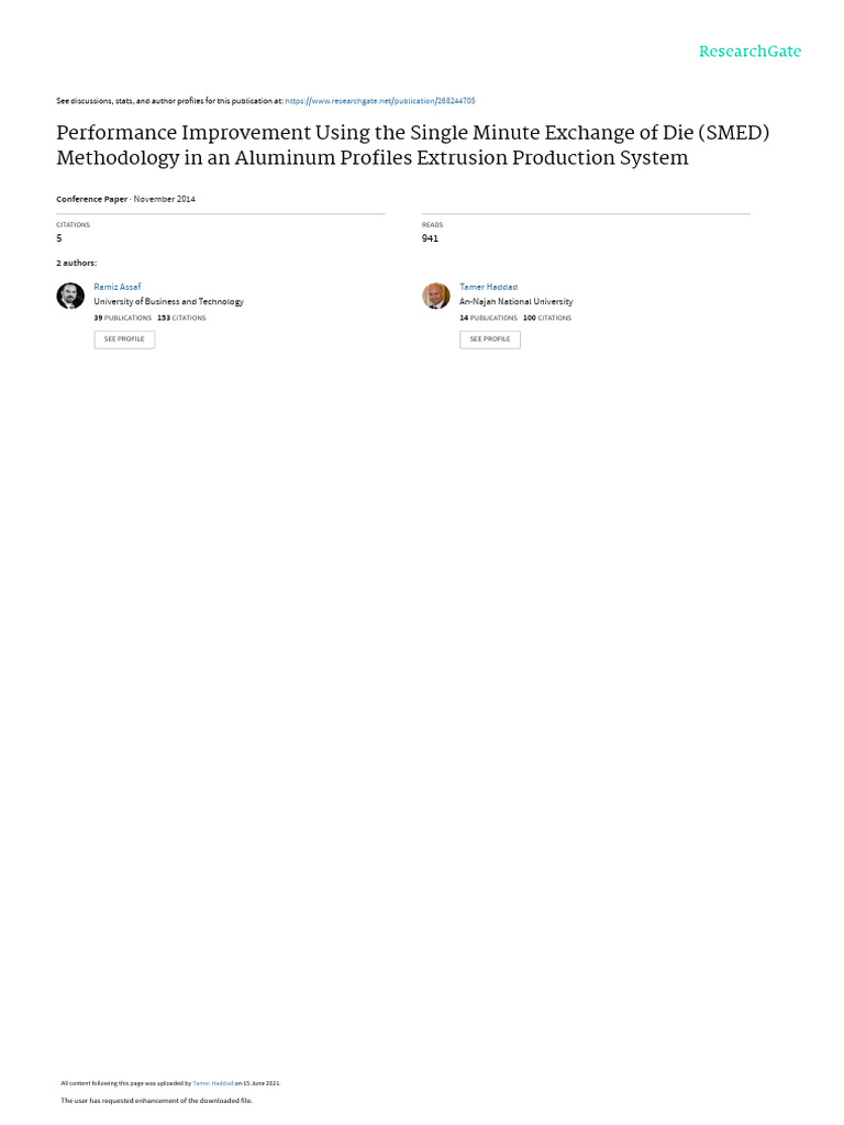 Performance Improvement Using The Single Minute Exchange of Die SMED ...