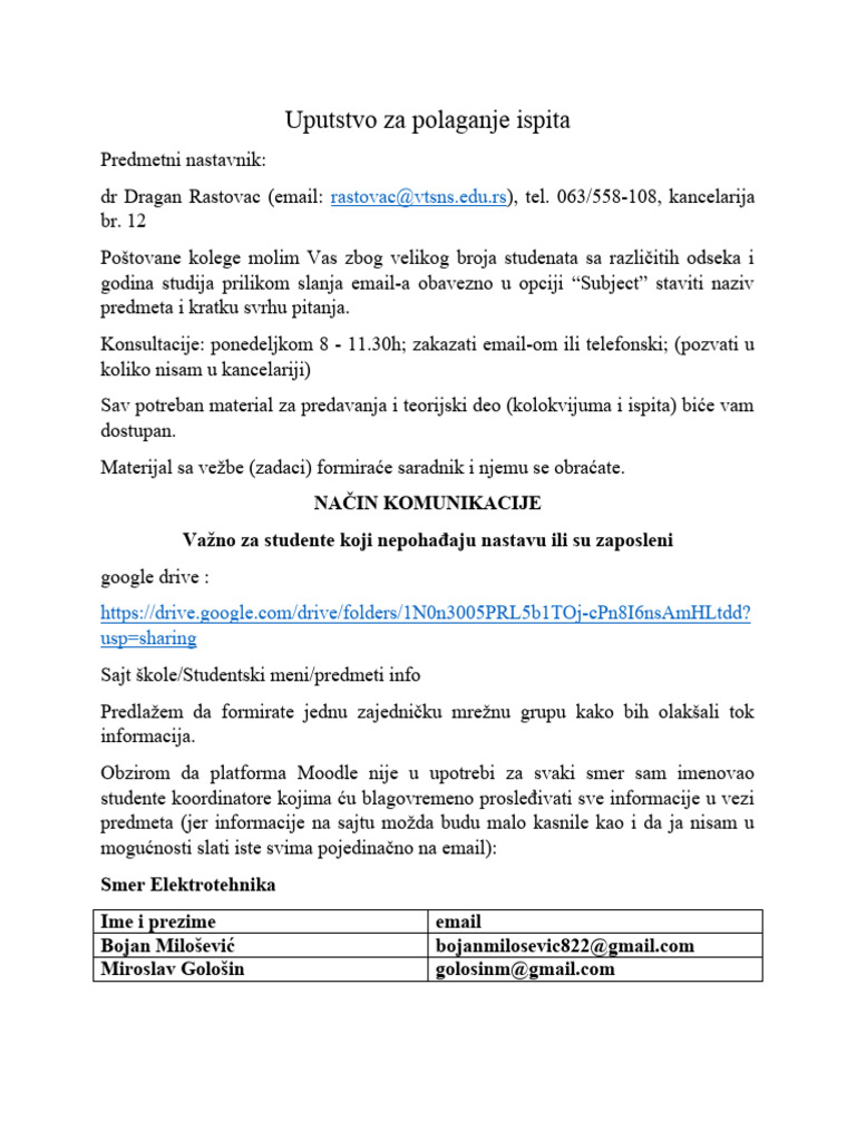 Uputstvo Za Polaganje Ispita Iz EM - Obaveno Procitati | PDF