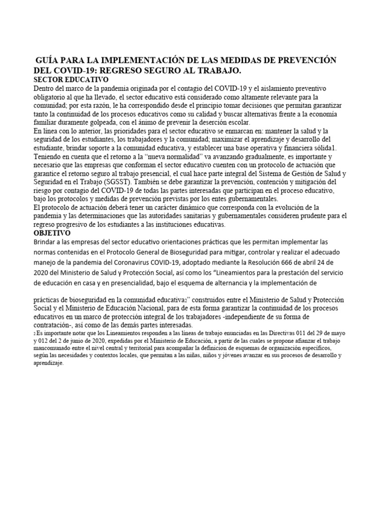 Guía Para La Implementación De Las Medidas De Prevención Del Covid