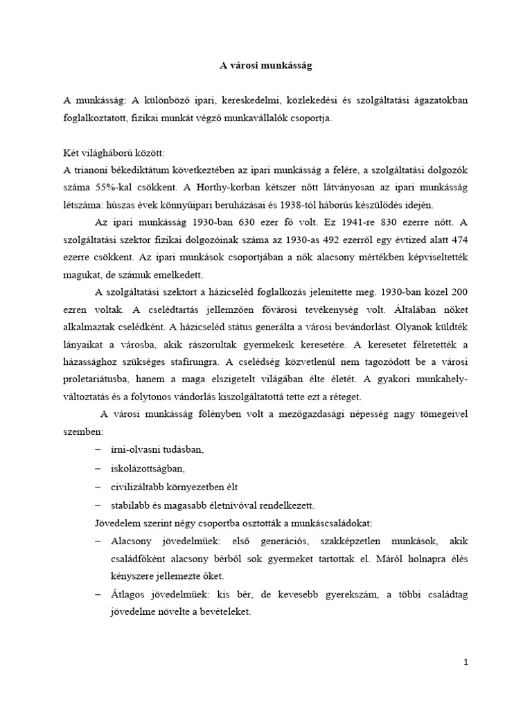 A Városi Munkásság | PDF