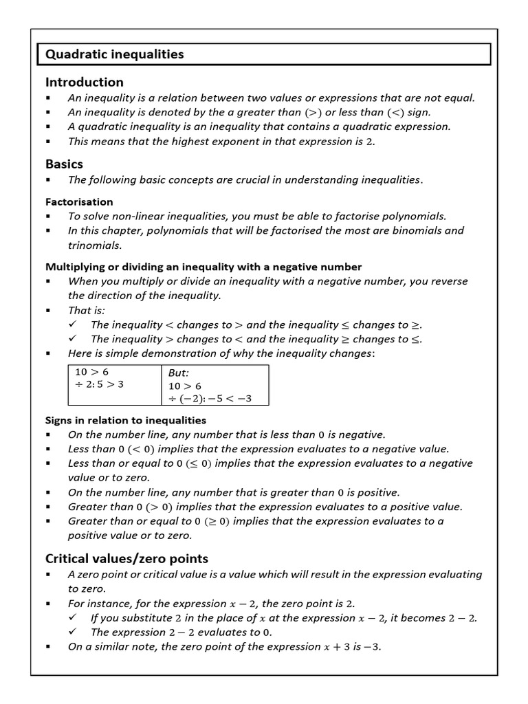 Understanding Quadratic Inequalities | PDF | Inequality (Mathematics) | Applied Mathematics