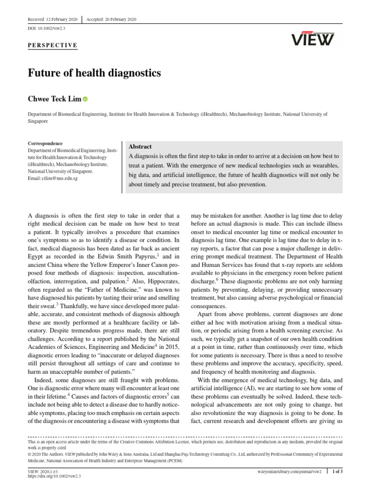Future of Health Diagnostics | PDF | Medical Diagnosis | Social Programs