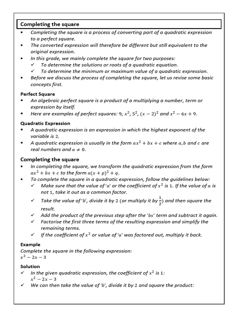 KRN11 - Square Completion V5 | PDF | Quadratic Equation | Factorization