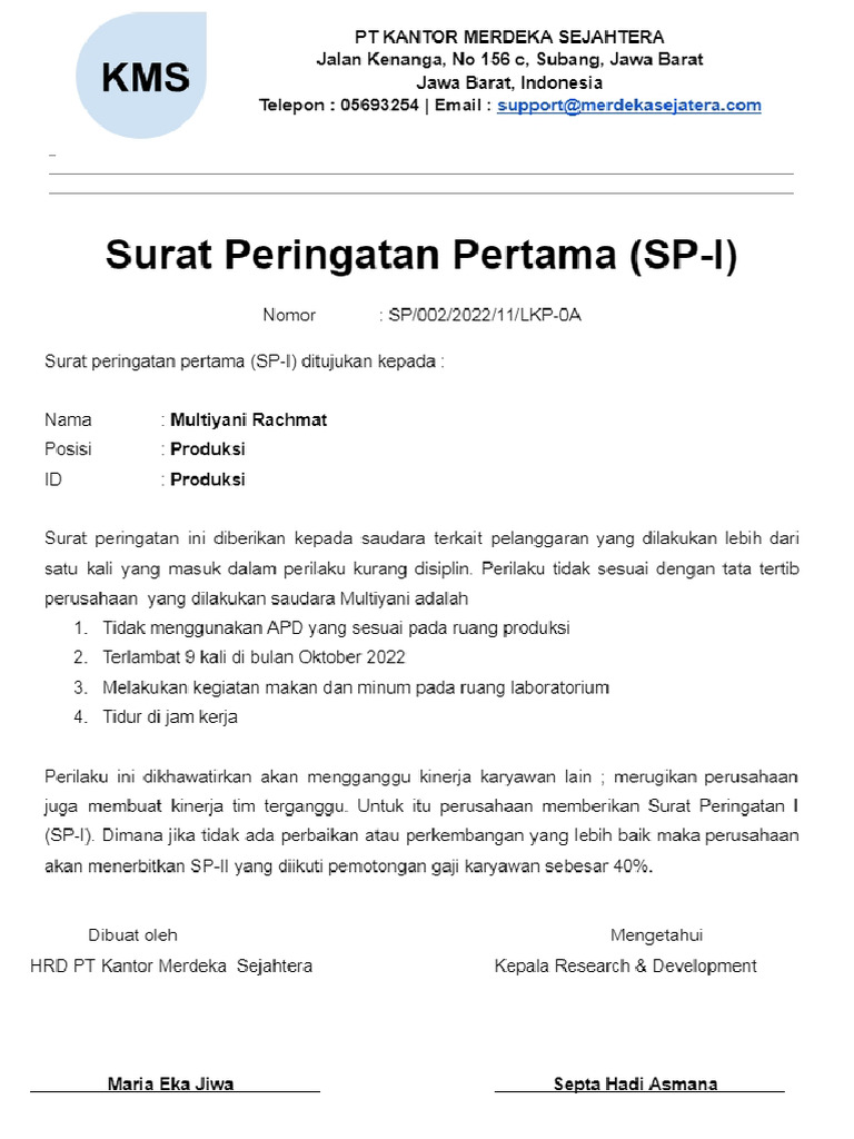 Contoh Surat Peringatan Melanggar SOP | PDF
