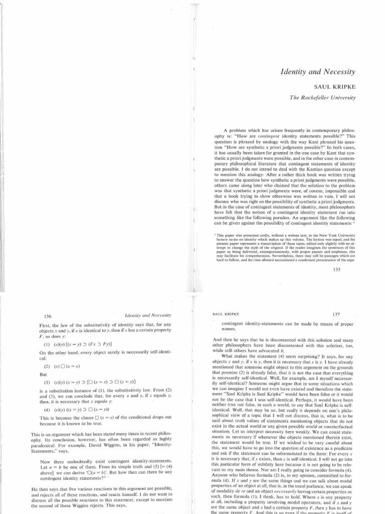 Kripke - 1971 - Identity and Necessity | PDF