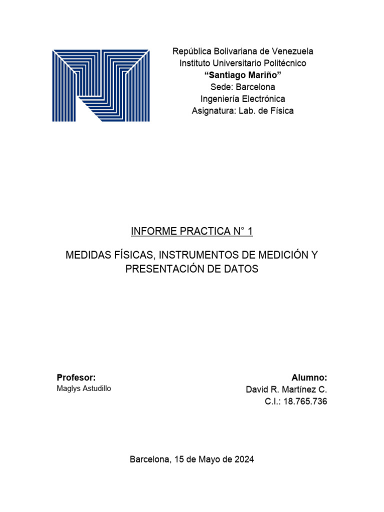 Lab de Fisica Mediciones Informe 1 | PDF | Medición | Metrología