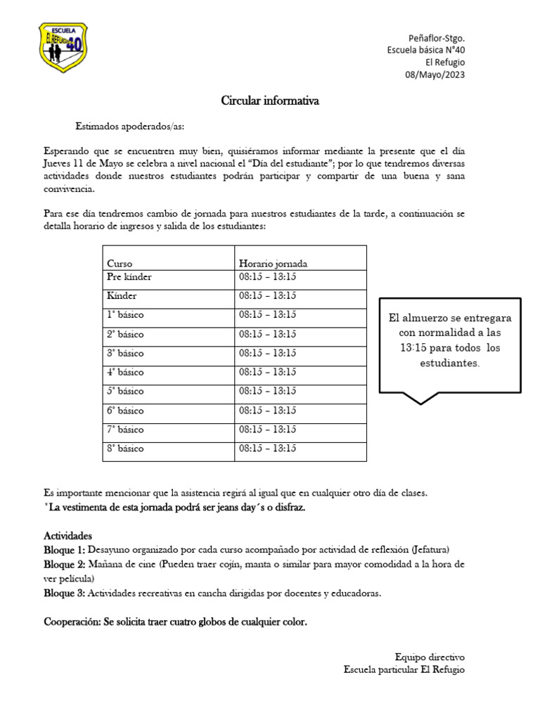 Circular Dia Del Estudiante 2023 | PDF