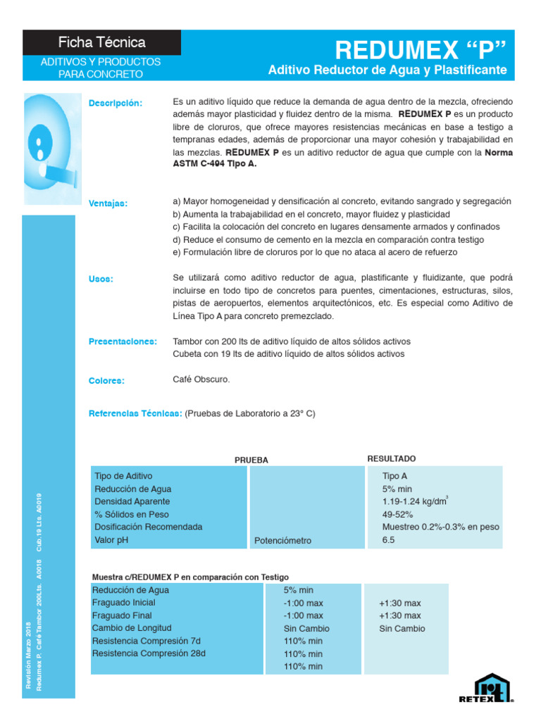 Aditivo REDUMEX P para Concreto | PDF | Hormigón | Cemento
