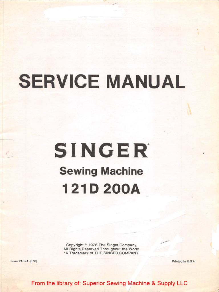Singer 121D200A Service Manual | PDF | Sewing Machine | Screw
