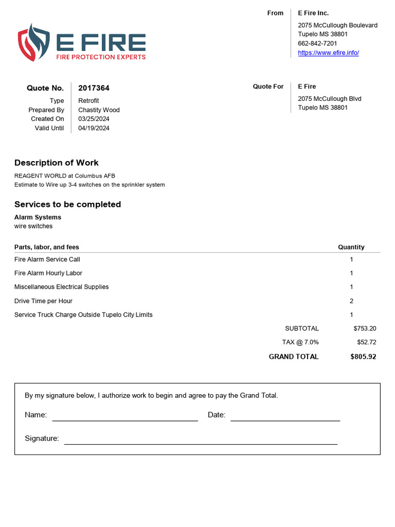 T600 Fire Alarm Quote | PDF