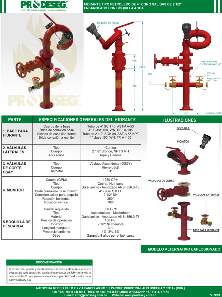 FICHA-TÉCNICA-HIDRANTE-DE-4-2-SALIDAS-2-1-2-AGUA | Descargar gratis PDF | Plomería