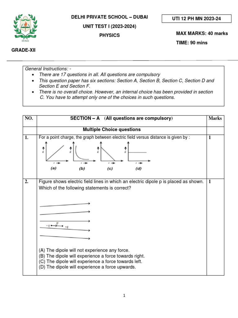 Sample Paper Physics Grade 12 | PDF | Dielectric | Capacitor