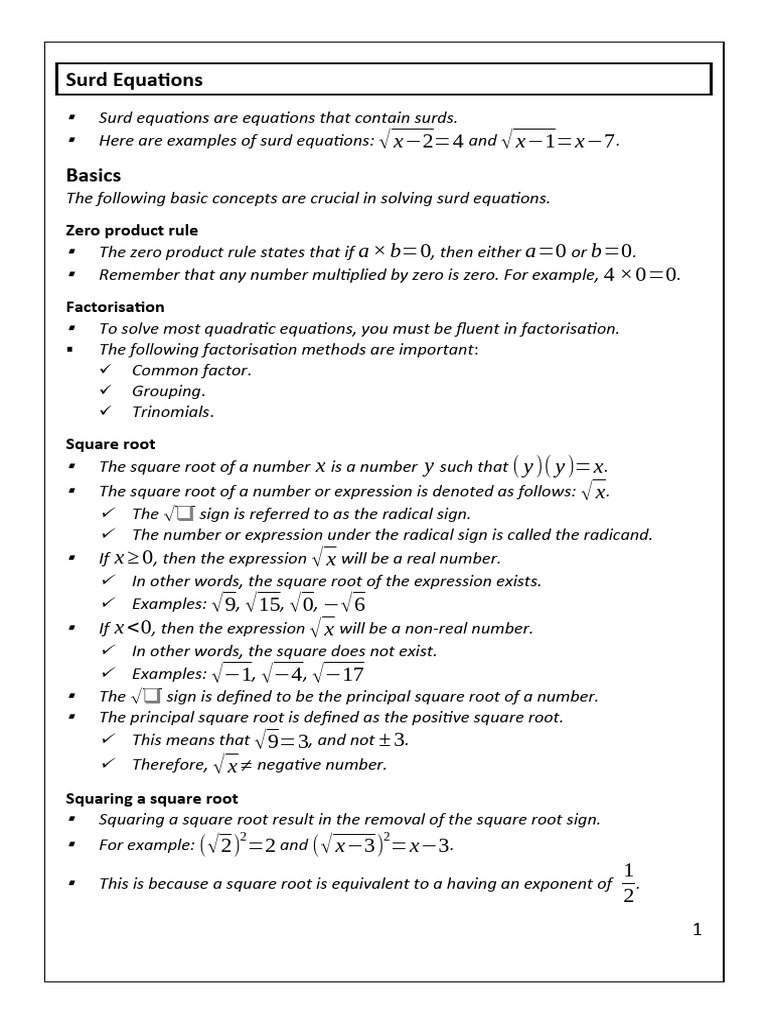Surd Equations | Download Free PDF | Factorization | Square Root