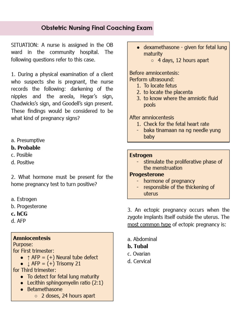 OB Final Coaching Exam | PDF | Pregnancy | Edema