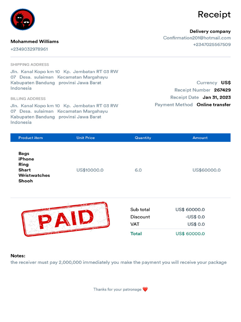 Pastel Quick Receipt - Mohammed Williams - Jan 31, 2023 | PDF