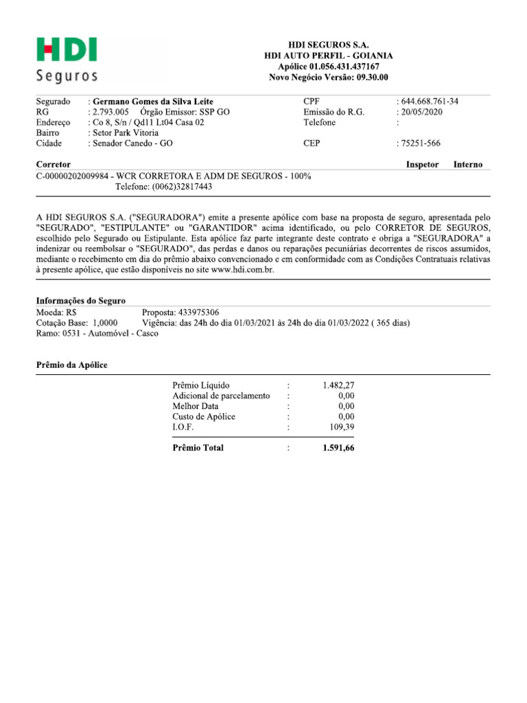 Apolice Germano Gomes (Hdi) | PDF