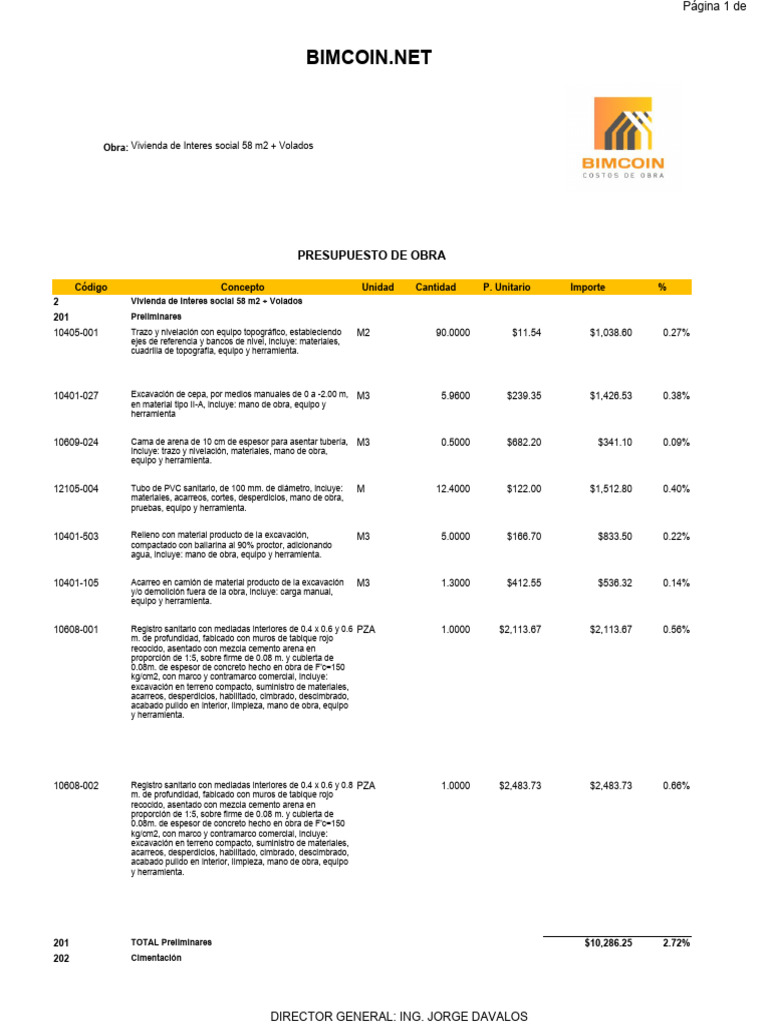 PRESUPUESTO DE OBRA VIVIENDA DE INTERES SOCIAL 2023 MEXICO | PDF | Materiales de construcción ...