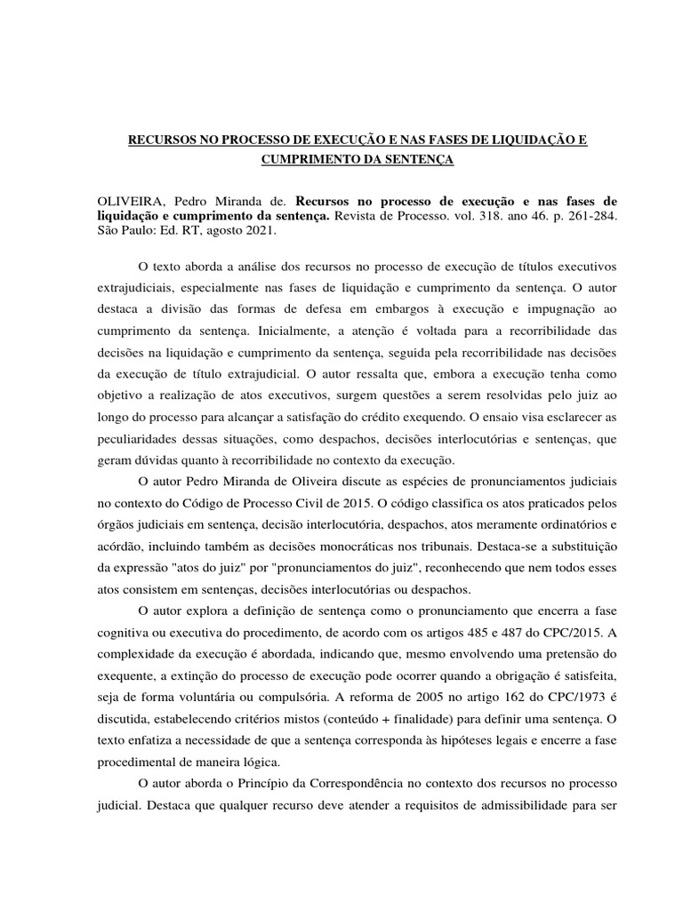 RECURSOS NO PROCESSO DE EXECUÇÃO E NAS FASES DE LIQUIDAÇÃO E ...