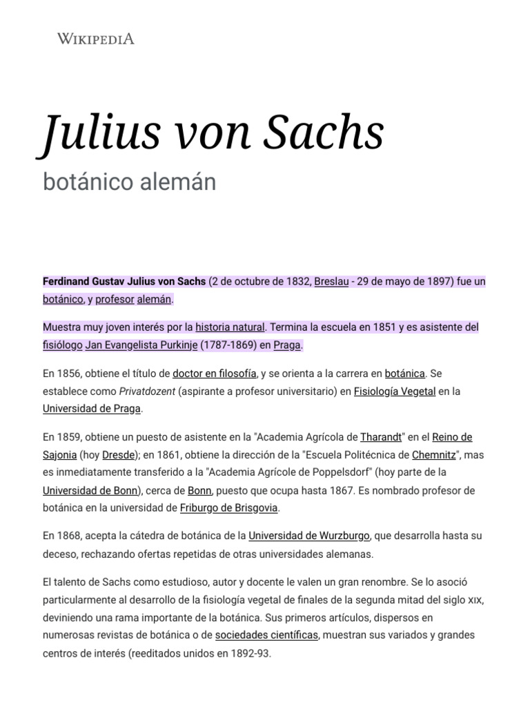 Julius Von Sachs - Wikipedia, La Enciclopedia Libre | PDF | Botánica ...