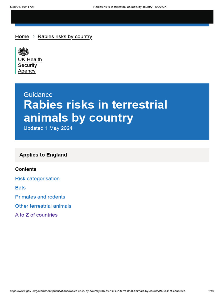 Rabies Risks in Terrestrial Animals by Country - GOV.uk | Download Free ...
