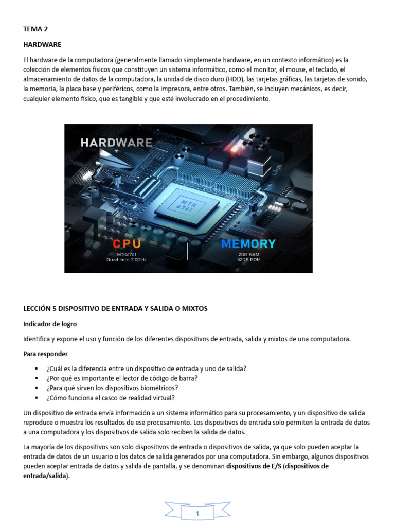 TEMA 2-HARDWARE 10 GRADO TECNOLOGIA DE LA INFORMACION | Descargar gratis PDF | Disco compacto ...