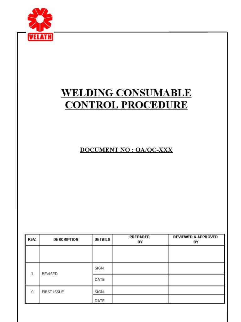 Welding Consumable Control Procedure 1 | Welding | Chemical Substances