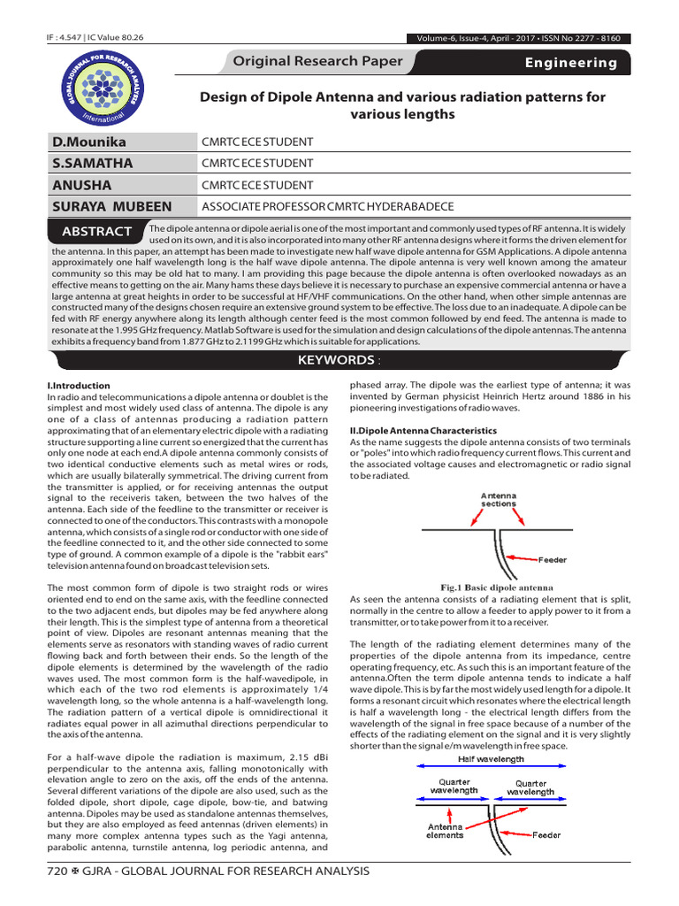 Dipole Antenna Research Paper 2 | PDF | Antenna (Radio) | Radio