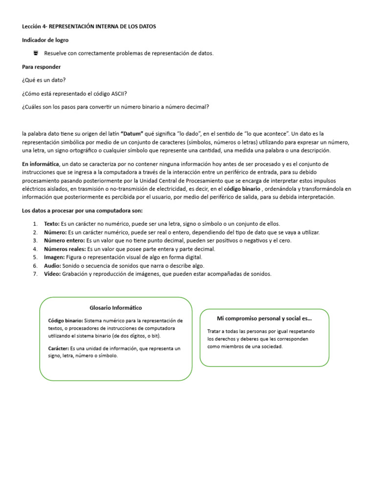 Representacion Interna de Los Datos | PDF | Ascii | Poco