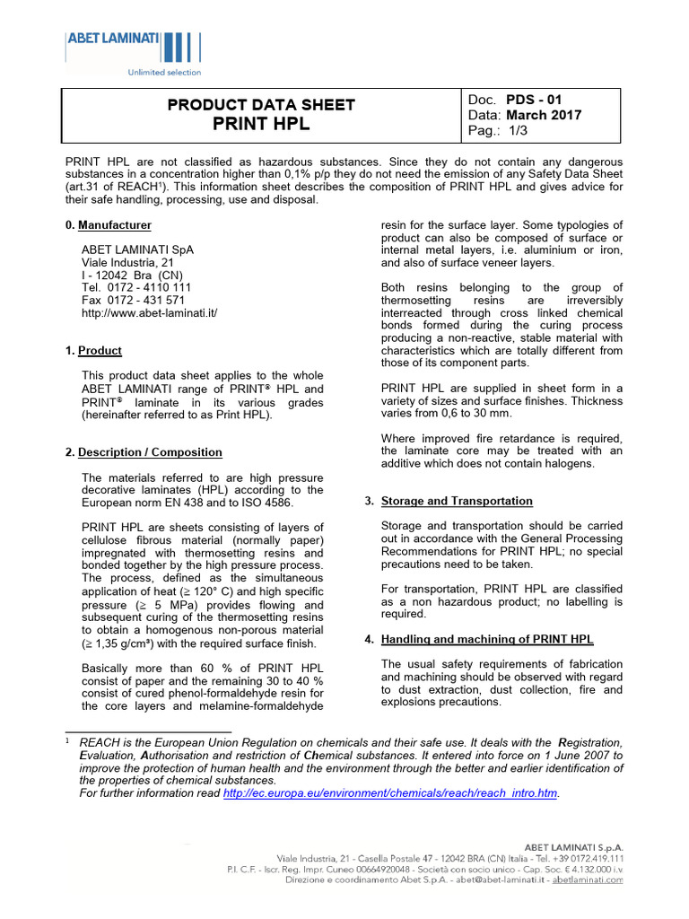 Product Data Sheet - Print HPL - ING | Download Free PDF | Lamination ...