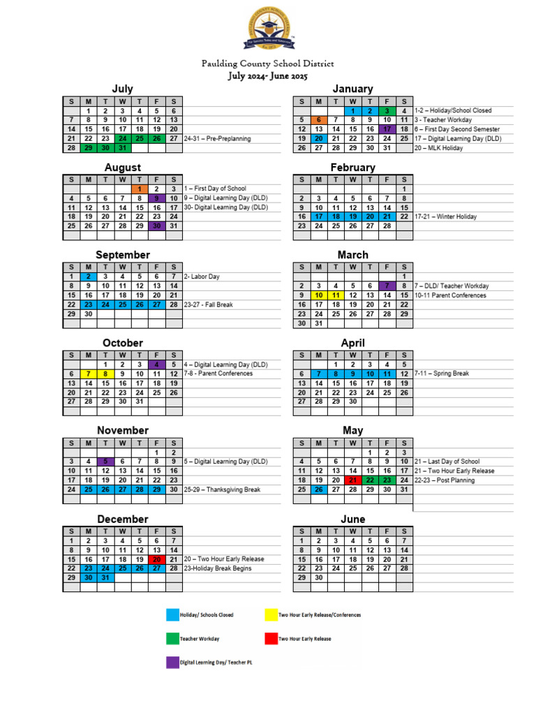 Paulding County Schools Calendar 2024-25 | PDF | Schools | Educational ...