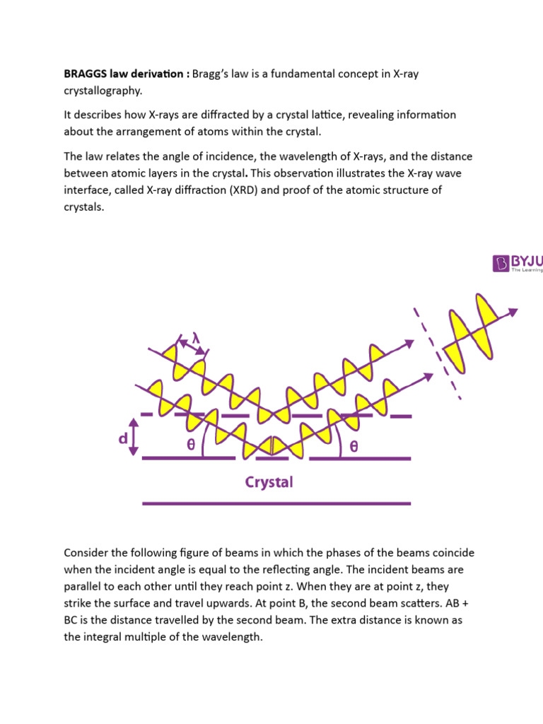 Bragg's Law Derivation and Applications | PDF | Science & Mathematics