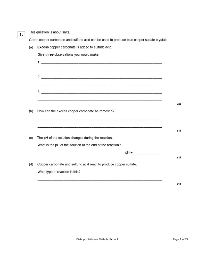 Higher chemistry paper 1 | PDF | Chemical Reactions | Acid