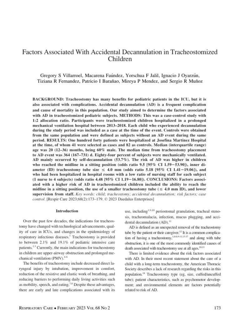 Factors Associated With Accidental Decannulation in Tracheostomized ...