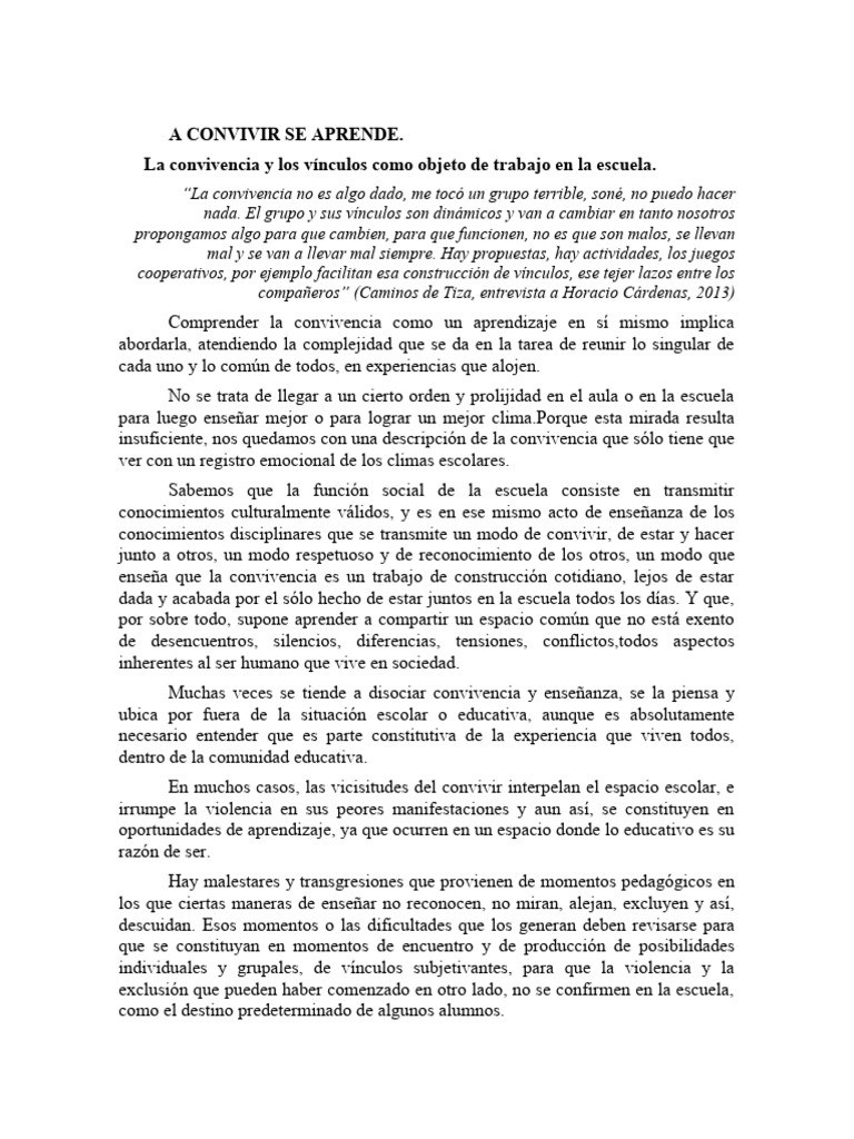 Aprender a Convivir en la Escuela | PDF | Enseñando | Aprendizaje