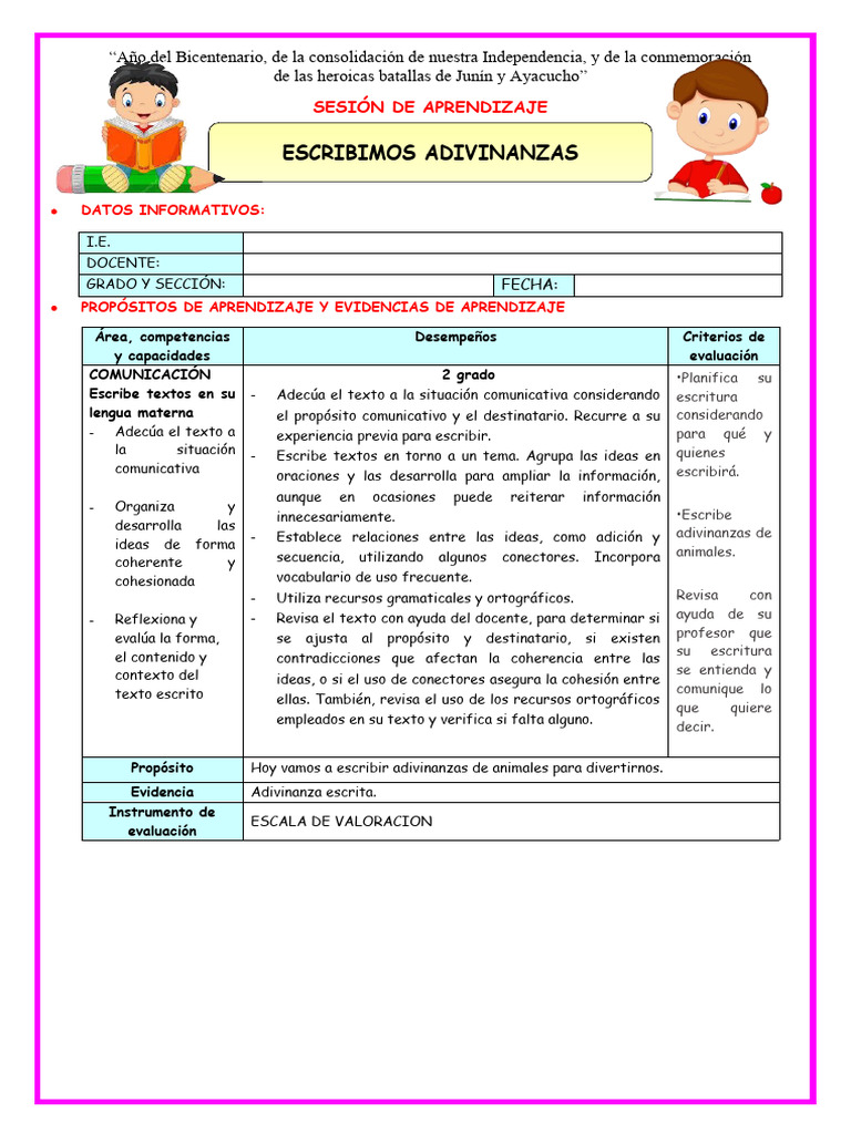 2º U3 S3 Sesion D3 Com Escribimos Adivinanzas | PDF | Aprendizaje | Evaluación