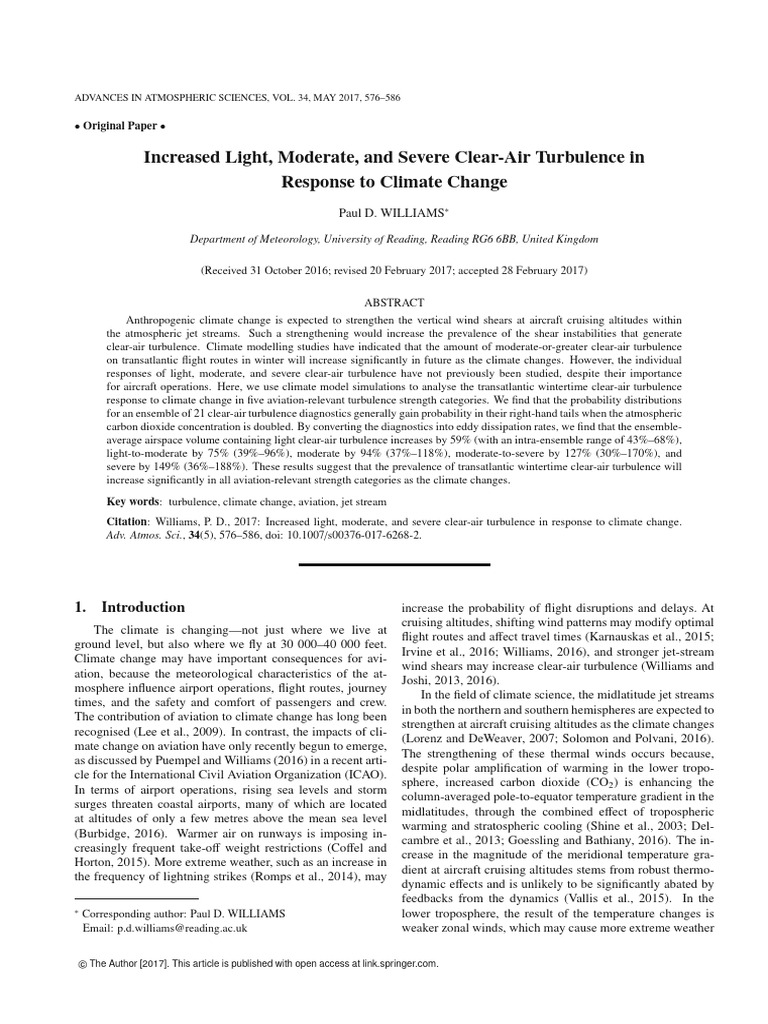 Increased Light, Moderate, and Severe Clear-Air Turbulence in Response ...