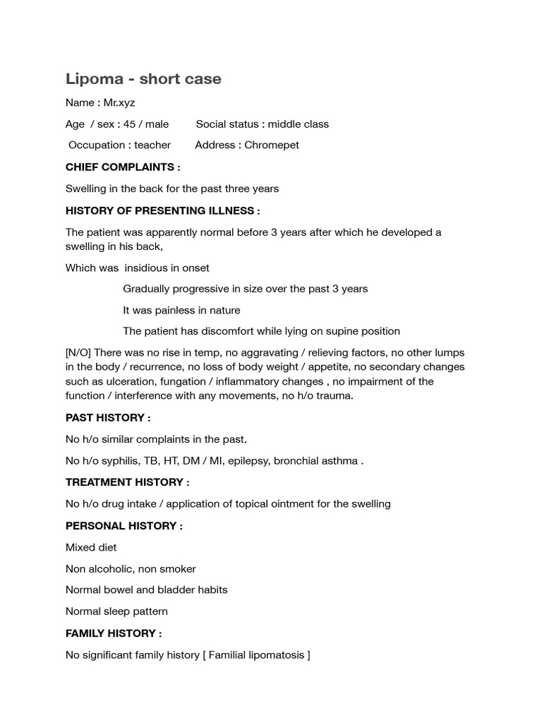 Lipoma - Shortcase | PDF | Edema | Causes Of Death