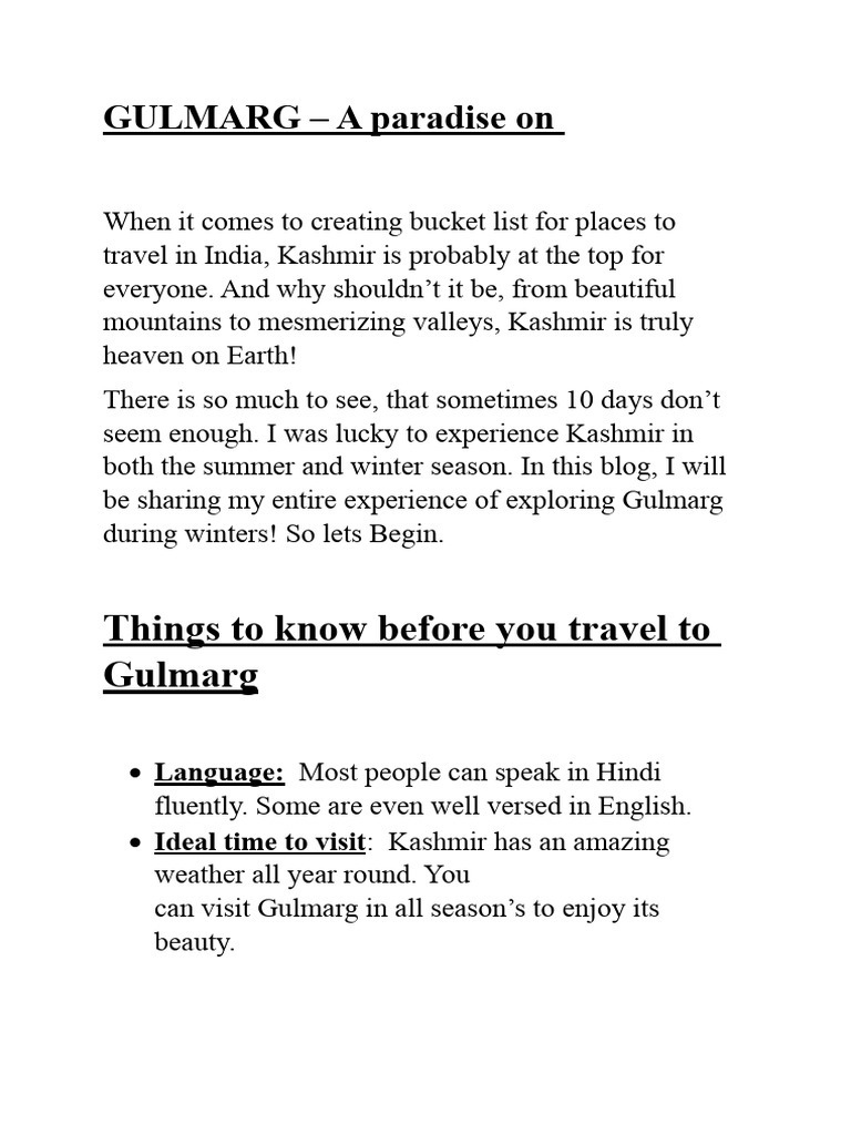 Travel Blog on Gulmarg | PDF