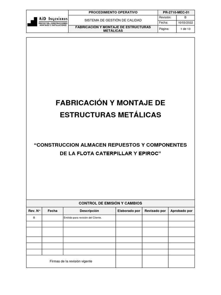 Procedimiento de Fabricación-Montaje Estructuras Metálicas | Descargar gratis PDF | Soldadura ...