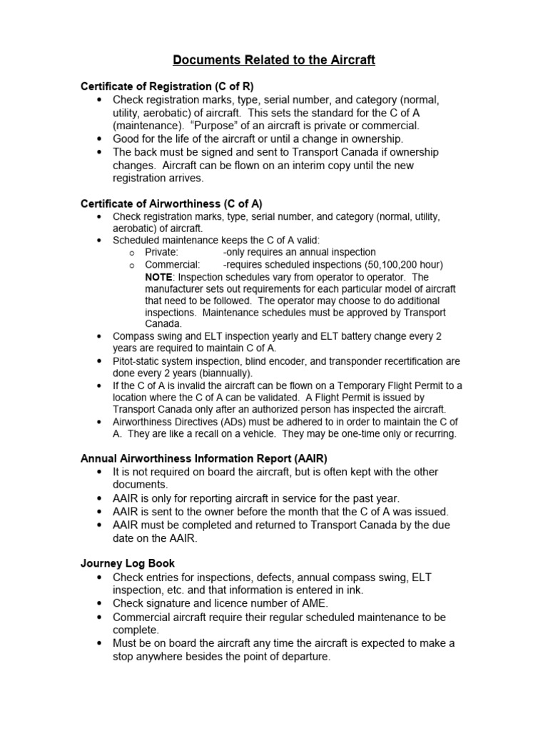 Required Aircraft Documents for Flight | PDF | Aircraft | Flight Instructor