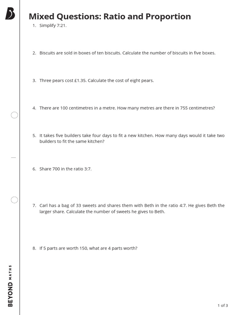 Mixed Questions - Ratio and Proportion | PDF | Cakes | Baked Goods