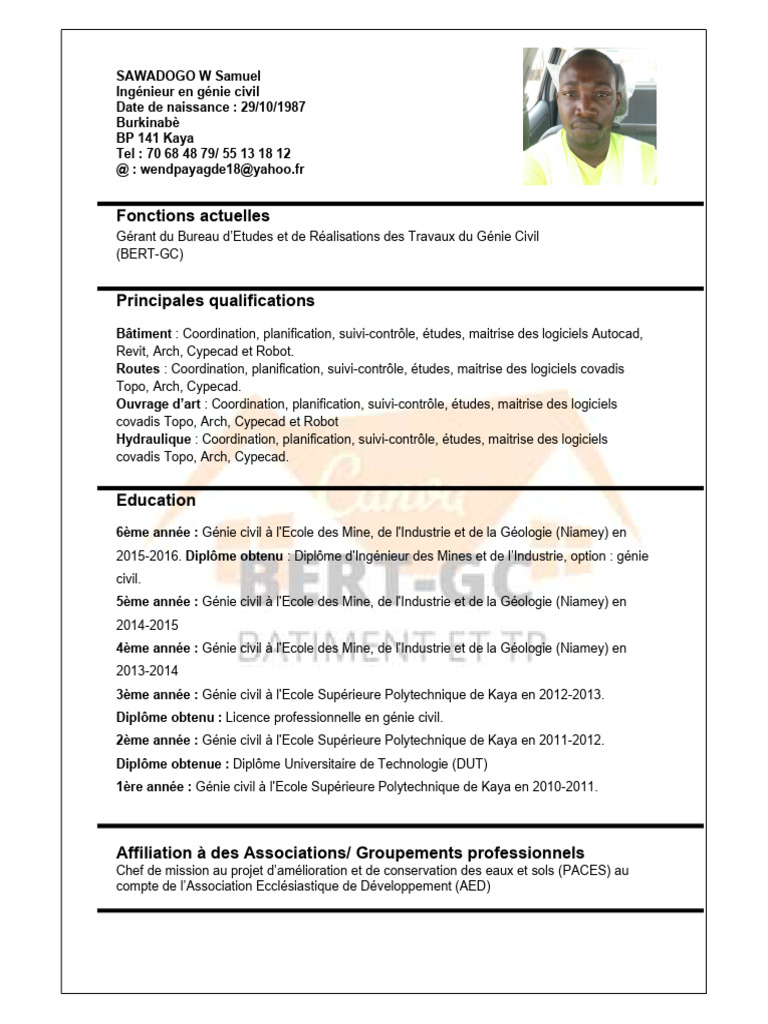 CV d'Ingénieur en Génie Civil | PDF | Ingénierie | Ingénierie civile