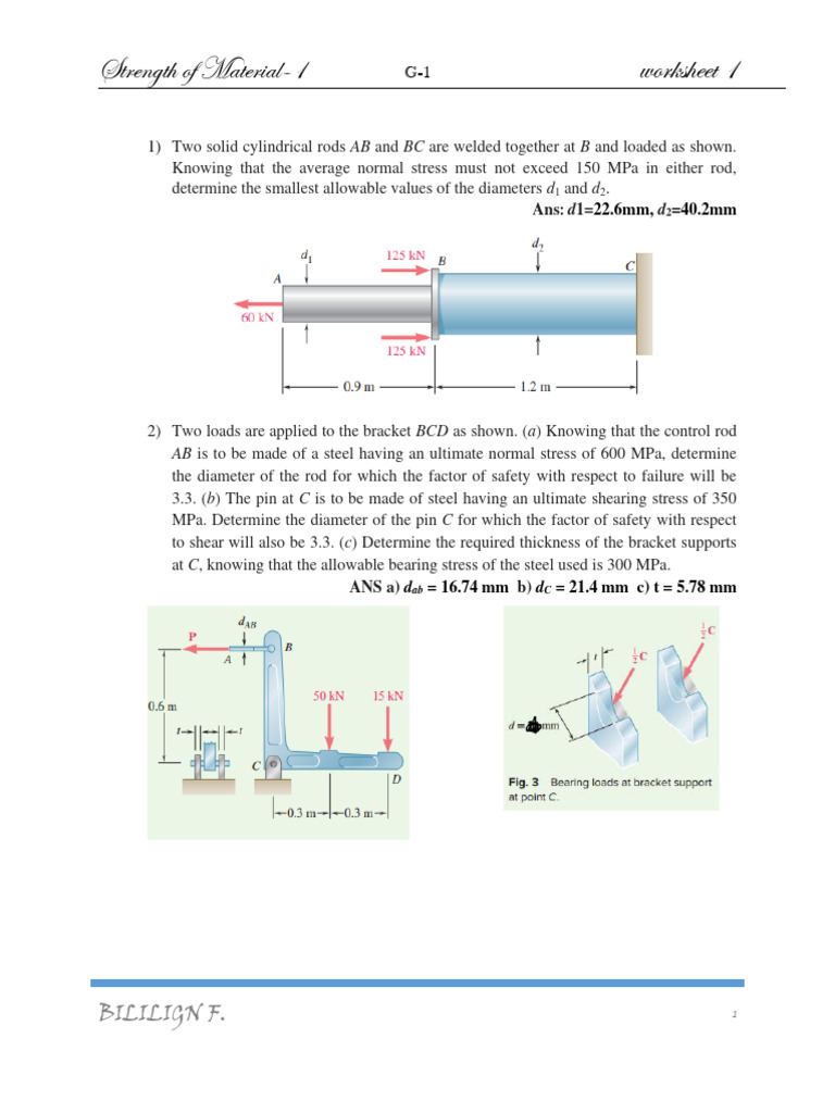 Strength of Material-1: Worksheet 1 | PDF | Strength Of Materials ...