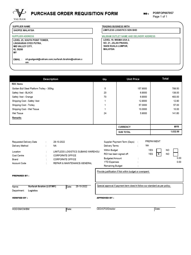 PORFOP007057 Quotation Approval | PDF