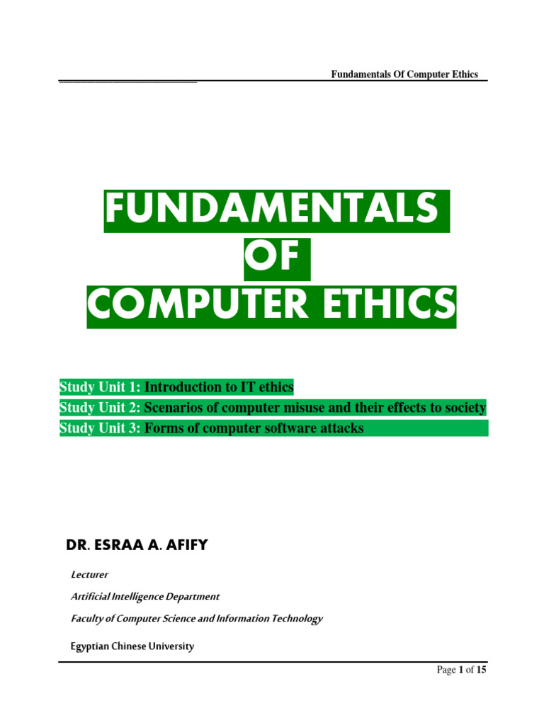 Fundamentals of Computer Ethics | PDF | Computer Virus | Denial Of Service Attack