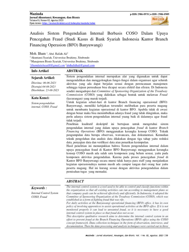 Analisis Sistem Pengendalian Internal Berbasis COS | PDF