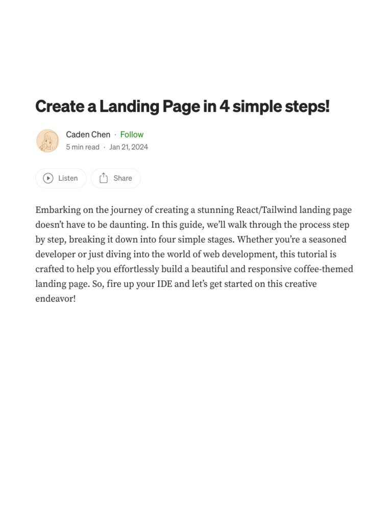 Create A Landing Page in 4 Simple Steps! - by Caden Chen - Medium | PDF ...